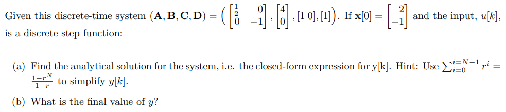 Solved Given this discrete-time system | Chegg.com