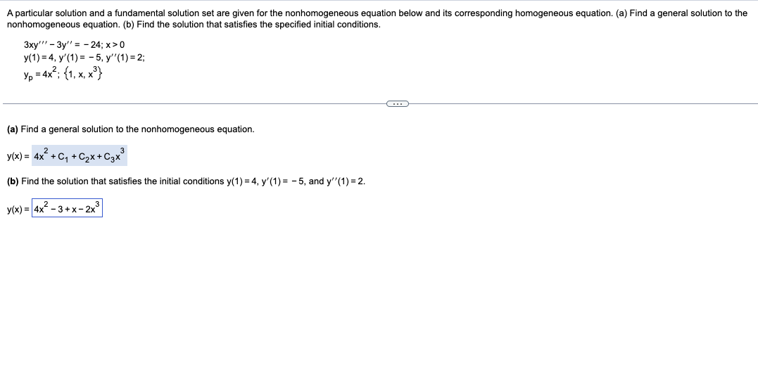 Solved A particular solution and a fundamental solution set | Chegg.com