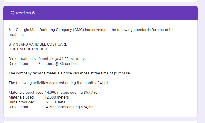 Solved A. Calculate GMC’s Material Price Variance and | Chegg.com