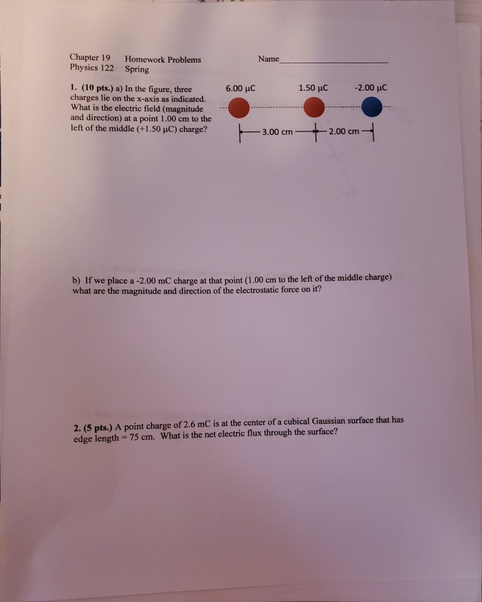 Solved Chapter 19 Physics 122 Name Homework Problems Spring | Chegg.com