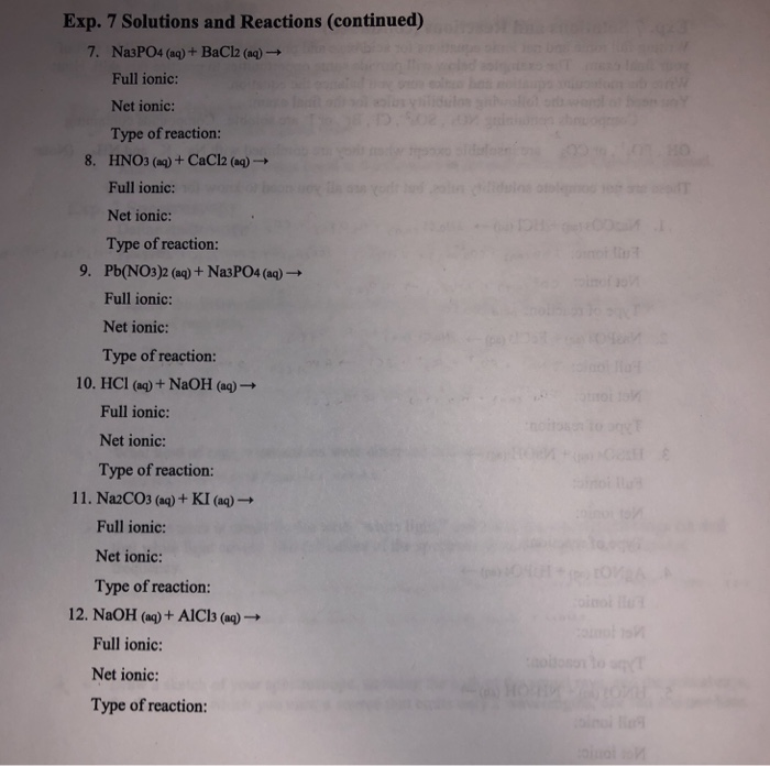 Solved Exp. 7 Solutions and Reactions (continued) 7. Na3PO4 | Chegg.com