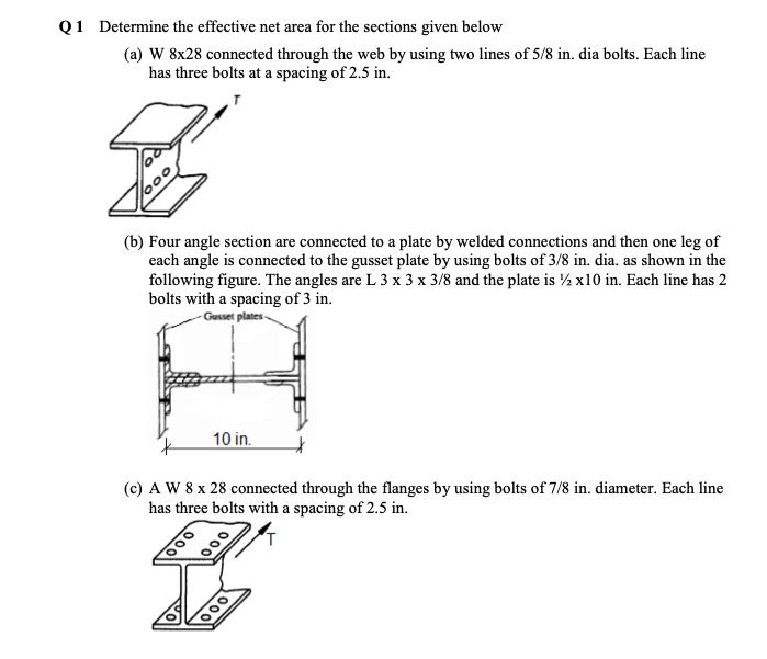 Q1 Determine the effective net area for the sections | Chegg.com