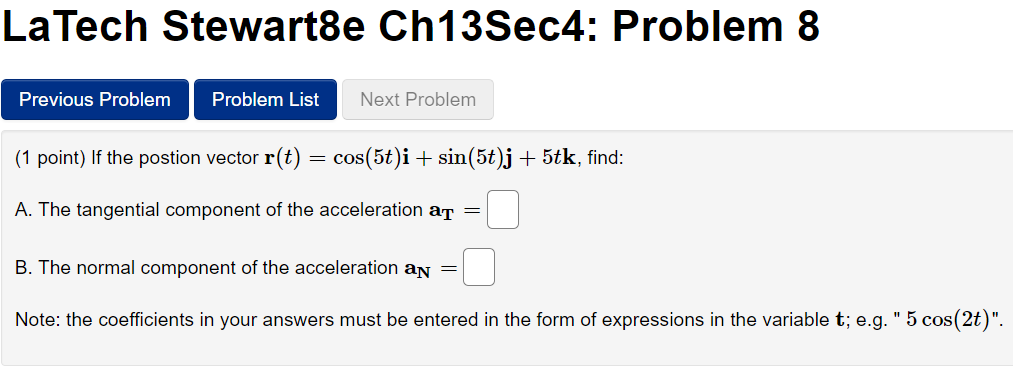 Solved La Tech Stewart8e Ch13Sec4: Problem 8 Previous | Chegg.com