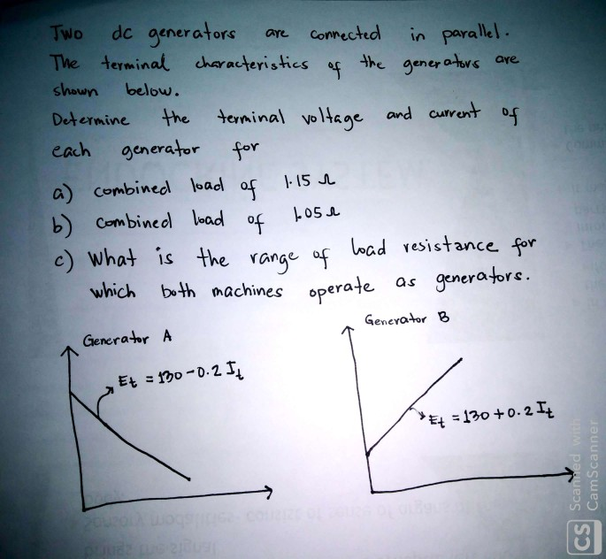 Solved Two dc generators are connected in parallel. The | Chegg.com