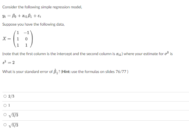 Solved Consider the following simple regression model, | Chegg.com