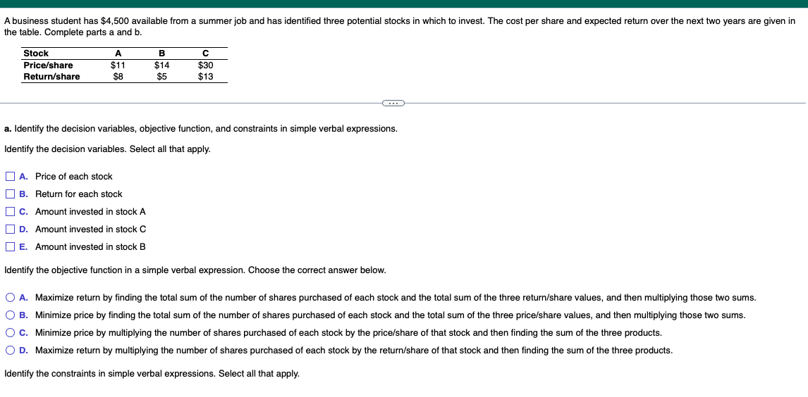 Solved a. Identify the decision variables, objective | Chegg.com Solved a. Identify the decision variables, objective | Chegg.com