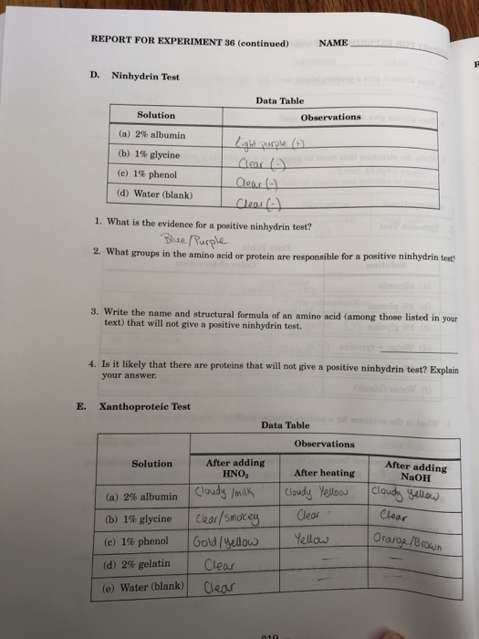 Solved REPORT FOR EXPERIMENT 36 (continued) NAME D. | Chegg.com