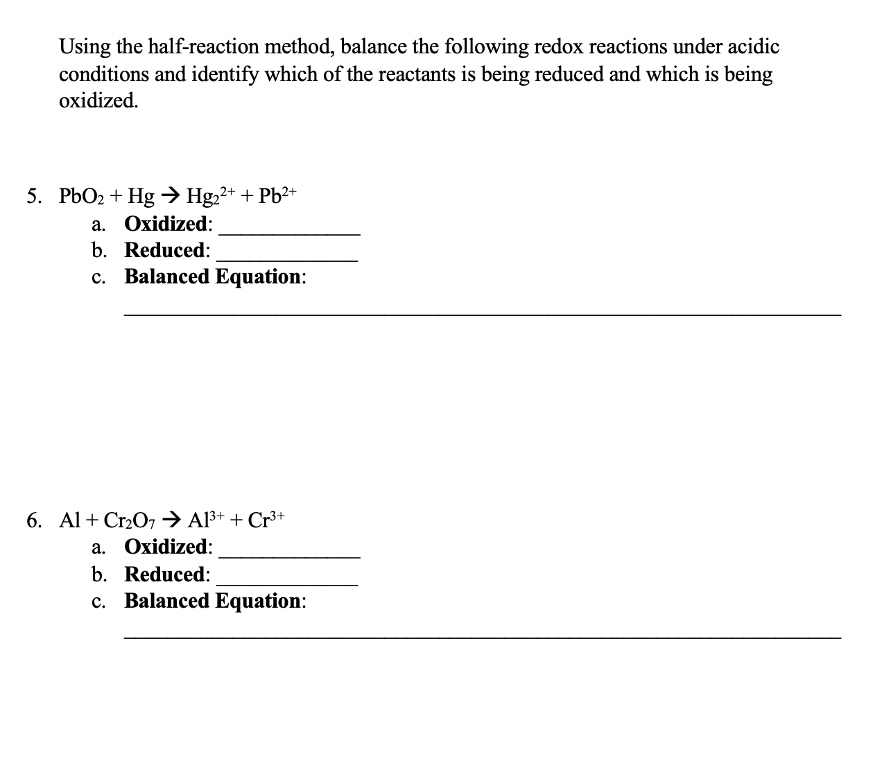Solved Using the half-reaction method, balance the following | Chegg.com