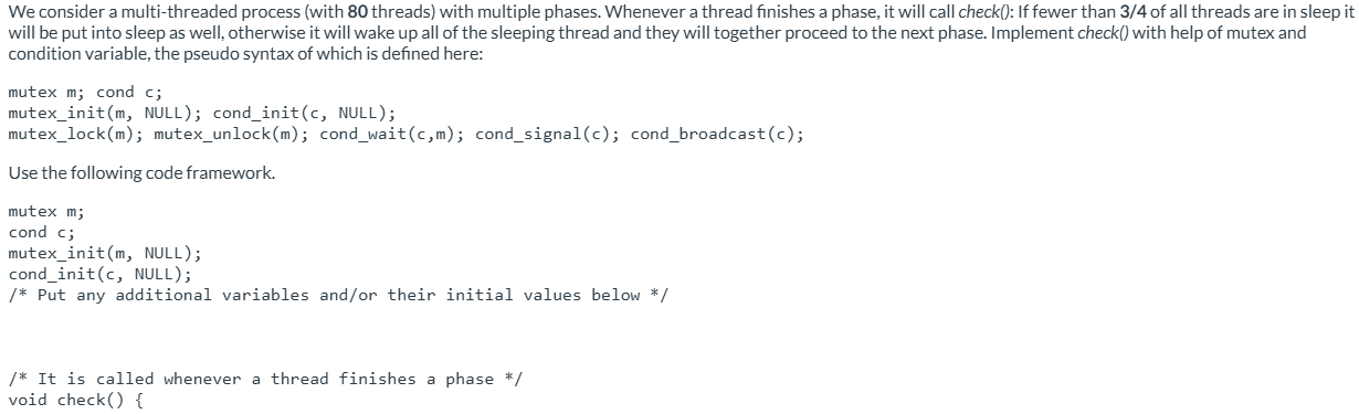 Solved We consider a multi-threaded process (with 80 | Chegg.com