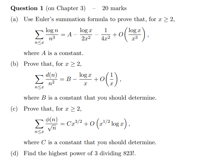 Solved (a) Use Euler's summation formula to prove that, for | Chegg.com