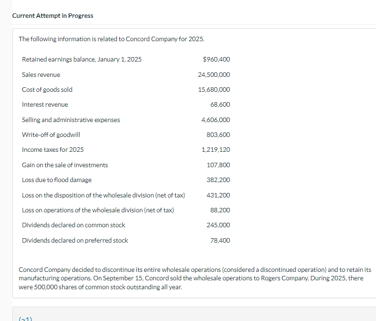 Solved Current Attempt in Progress The following information | Chegg.com