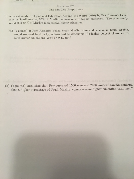 Solved A recent study (Religion and Education Around the | Chegg.com