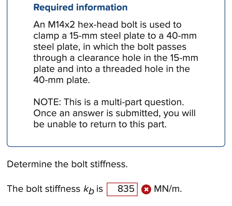 Required information An M14x2 hex-head bolt is used | Chegg.com