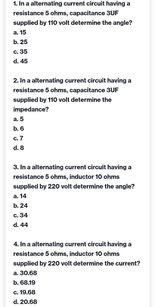 1. In a alternating current circuit having a | Chegg.com