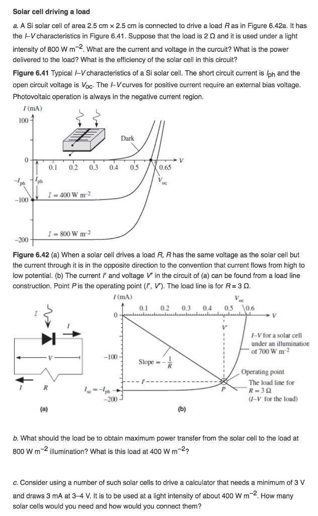 Solved Solar cell driving a load a. A Si solar cell of area | Chegg.com