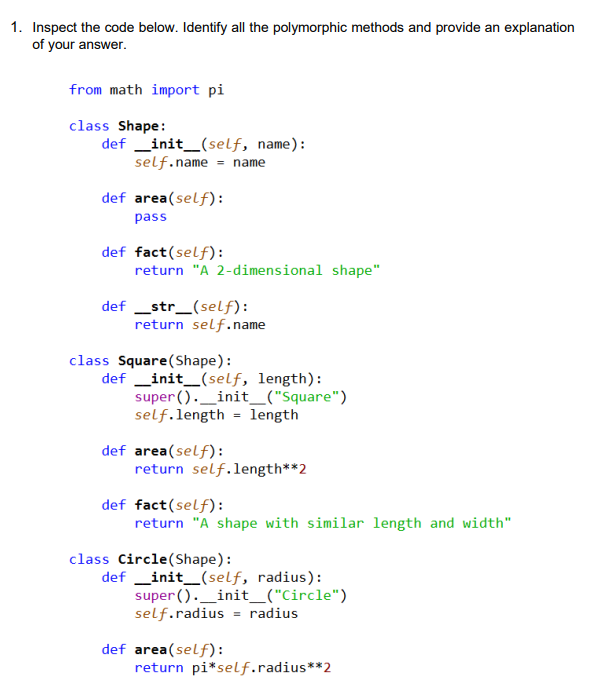 Solved Inspect the code below. Identify all the polymorphic | Chegg.com