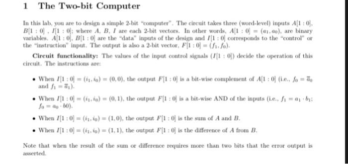 Solved 1 The Two-bit Computer In this lab, you are to design | Chegg.com