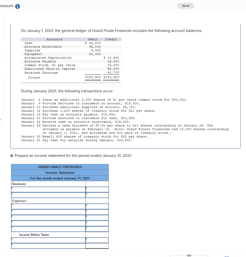 Solved mework i Saved On January 1, 2021, the general ledger | Chegg.com