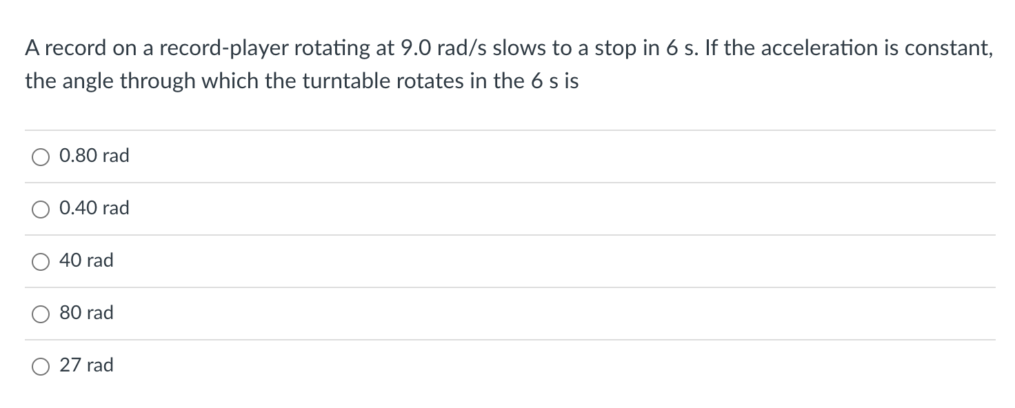 Solved A record on a record-player rotating at 9.0rad/s | Chegg.com