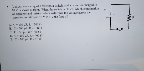 Solved 5. A circuit consisting of a resistor, a switch, and | Chegg.com