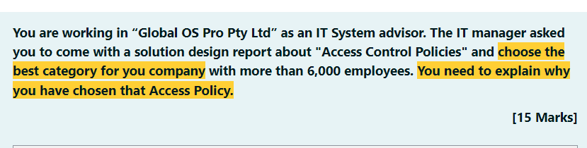 Solved You are working in "Global OS Pro Pty Ltd” as an IT | Chegg.com