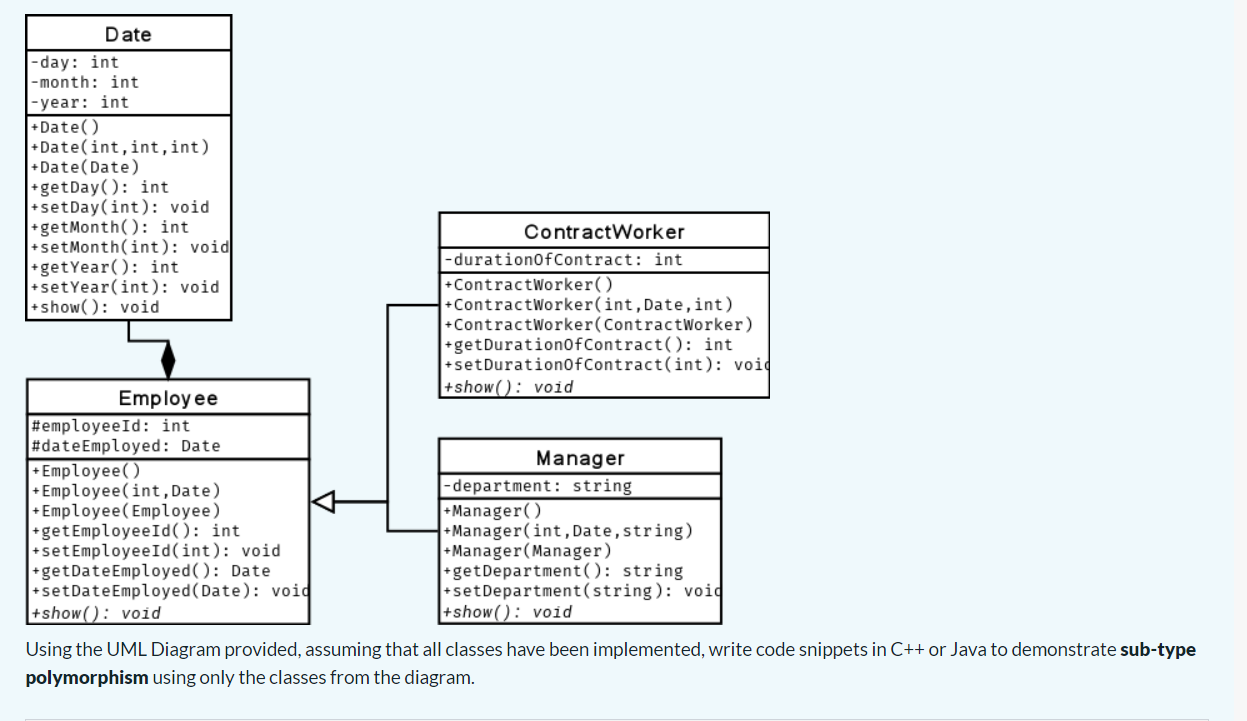 nippets in C++ or Java to demonstrate sub-type | Chegg.com