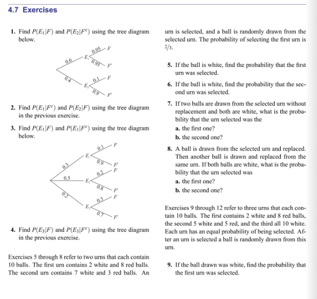 1. Find P(E1∣F) and P(E2∣Fc) using the tree diagram | Chegg.com