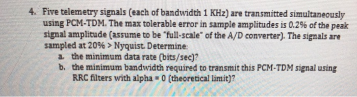 Solved 4. Five telemetry signals (each of bandwidth 1 KHz) | Chegg.com