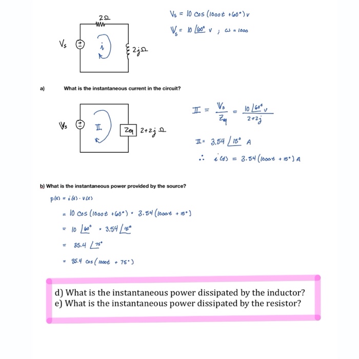 Solved 2요 24Ω a) What is the instantaneous current in the | Chegg.com