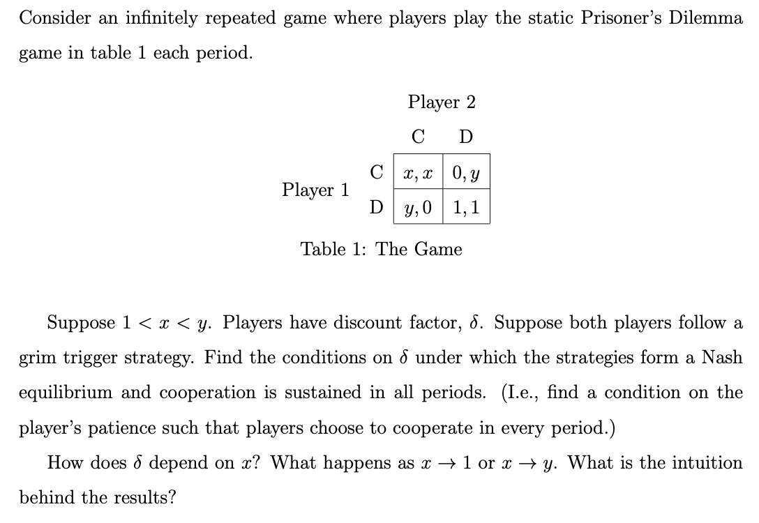 Solved Consider an infinitely repeated game where players | Chegg.com