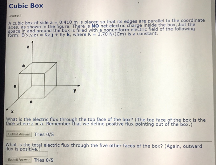 Solved Cubic Box Points:2 A cubic box of side a 0.410 m is | Chegg.com