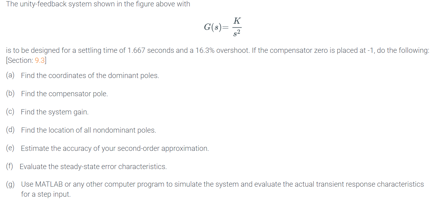 Solved The unity-feedback system shown in the figure above | Chegg.com