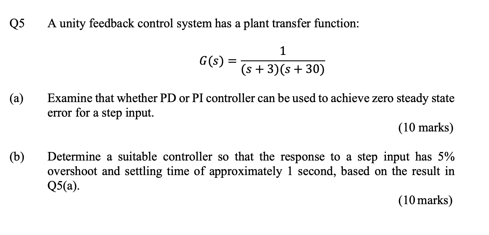 Solved Q5 A unity feedback control system has a plant | Chegg.com
