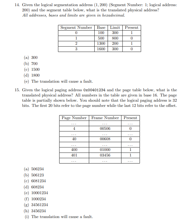 Solved 14. Given the logical segmentation address (1,200) | Chegg.com