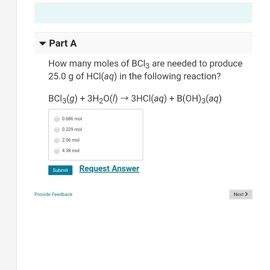 Solved Part A How many moles of BCl3 are needed to produce | Chegg.com