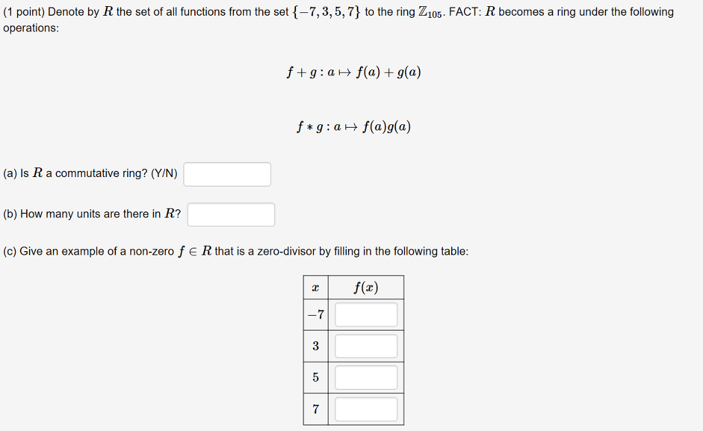 Solved (1 point) Denote by R the set of all functions from | Chegg.com