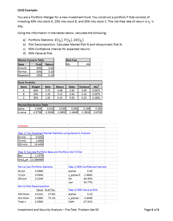 Solved Q10) Example: You are a Portfolio Manger for a new | Chegg.com