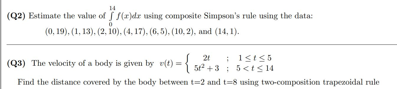 Solved 14 (Q2) Estimate the value of S f(x)dx using | Chegg.com