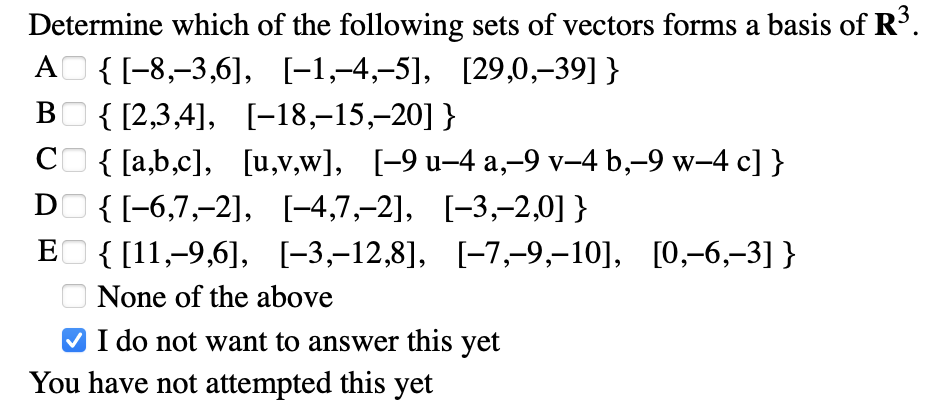 Solved Determine which of the following sets of vectors | Chegg.com