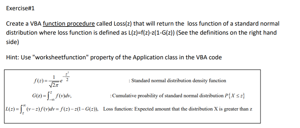 Exercise#1 Create a VBA function procedure called | Chegg.com
