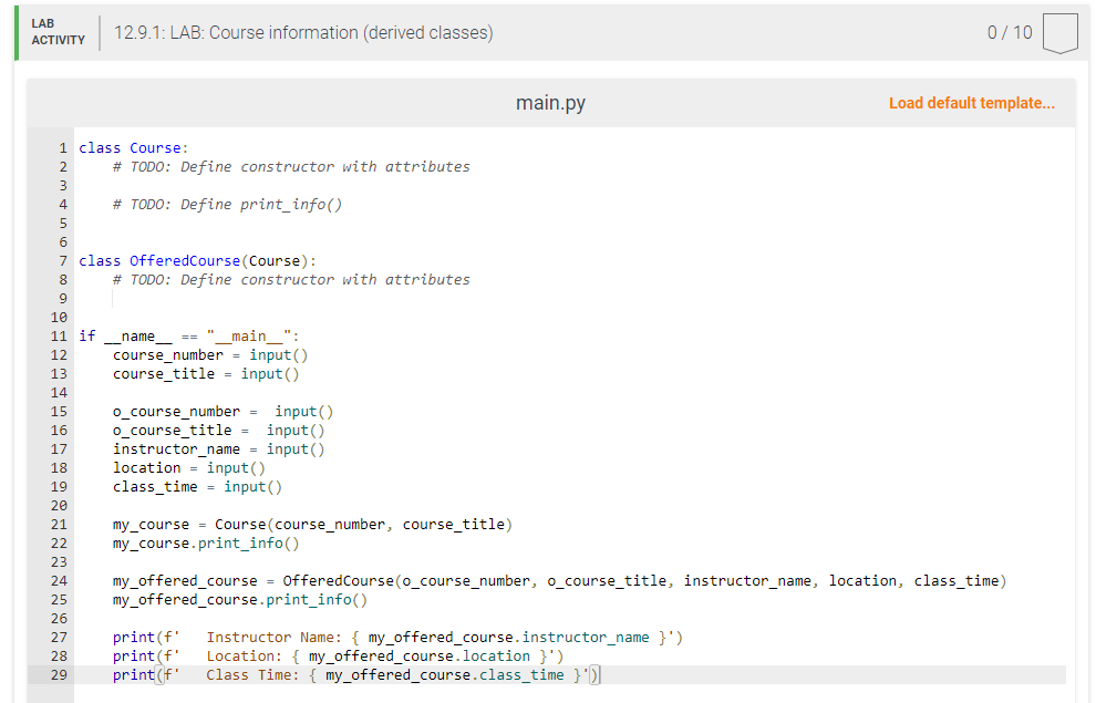 Solved 12.9LAB: Course intormation (derived classes) Define | Chegg.com
