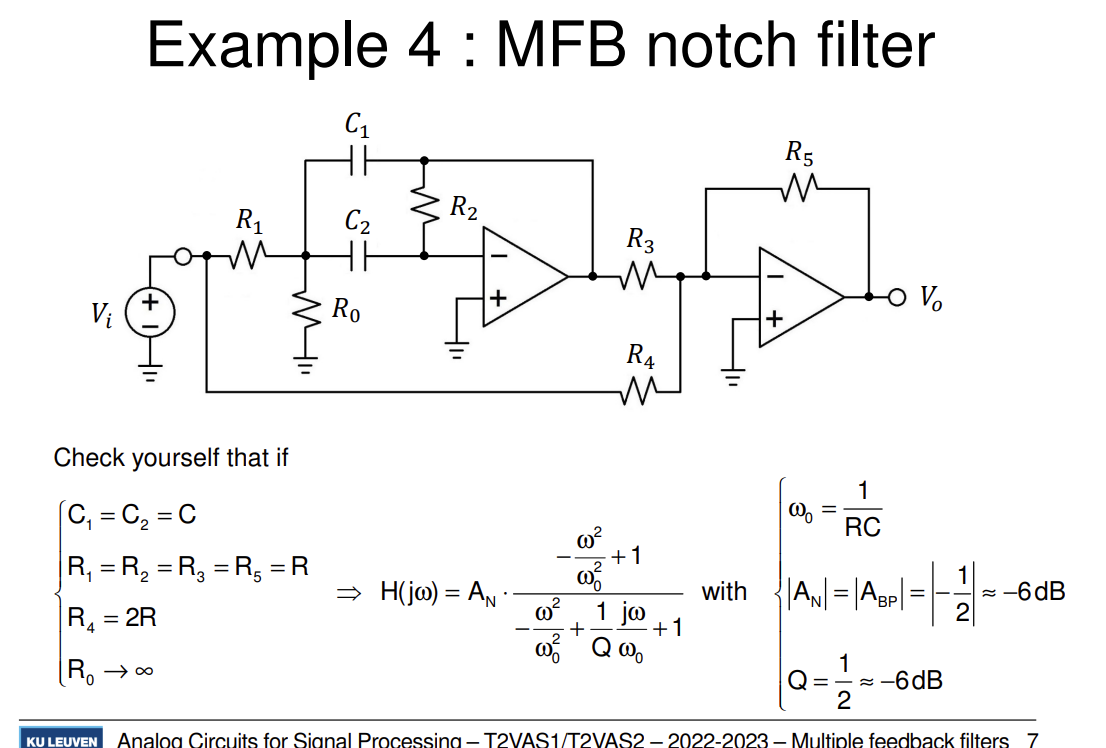 Solved Example 4 : MFB notch filter Check yourself that if | Chegg.com