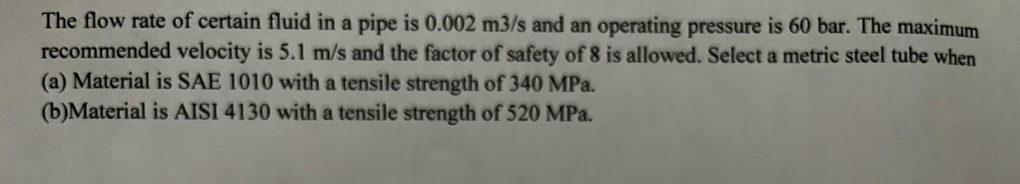 Solved The flow rate of certain fluid in a pipe is 0.002 | Chegg.com