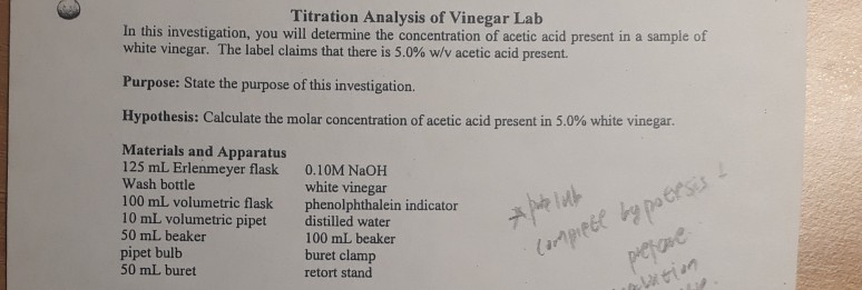 Solved Titration Analysis of Vinegar Lab In this | Chegg.com