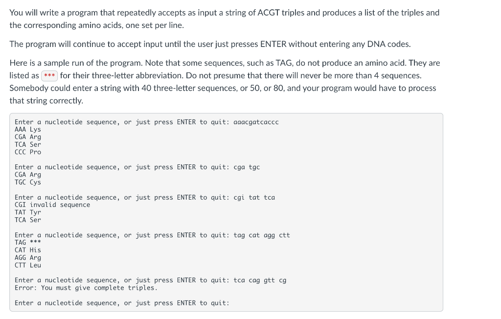 Solved Breaking a String into Triples This takes a bit of | Chegg.com