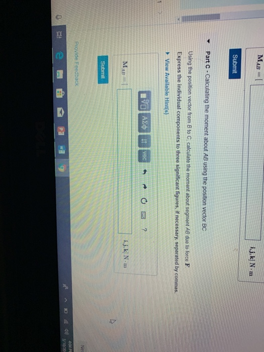 Solved Part B-Calculating the moment about AB using the | Chegg.com