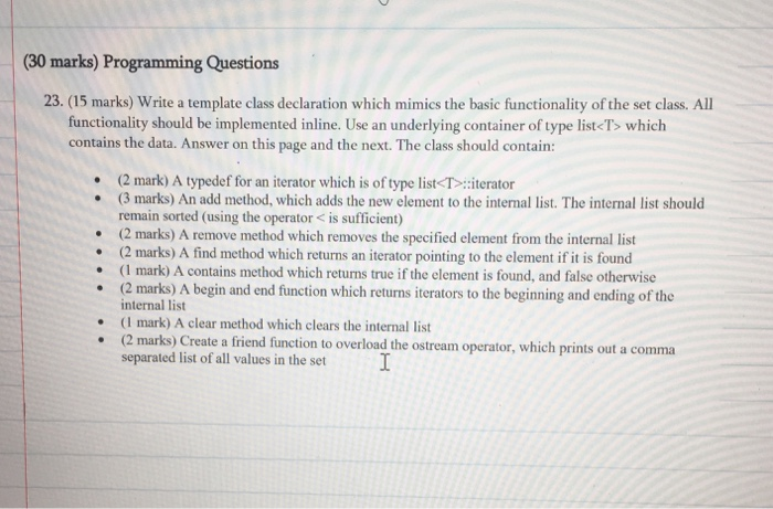 Solved (30 marks) Programming Questions 23. (15 marks) Write | Chegg.com