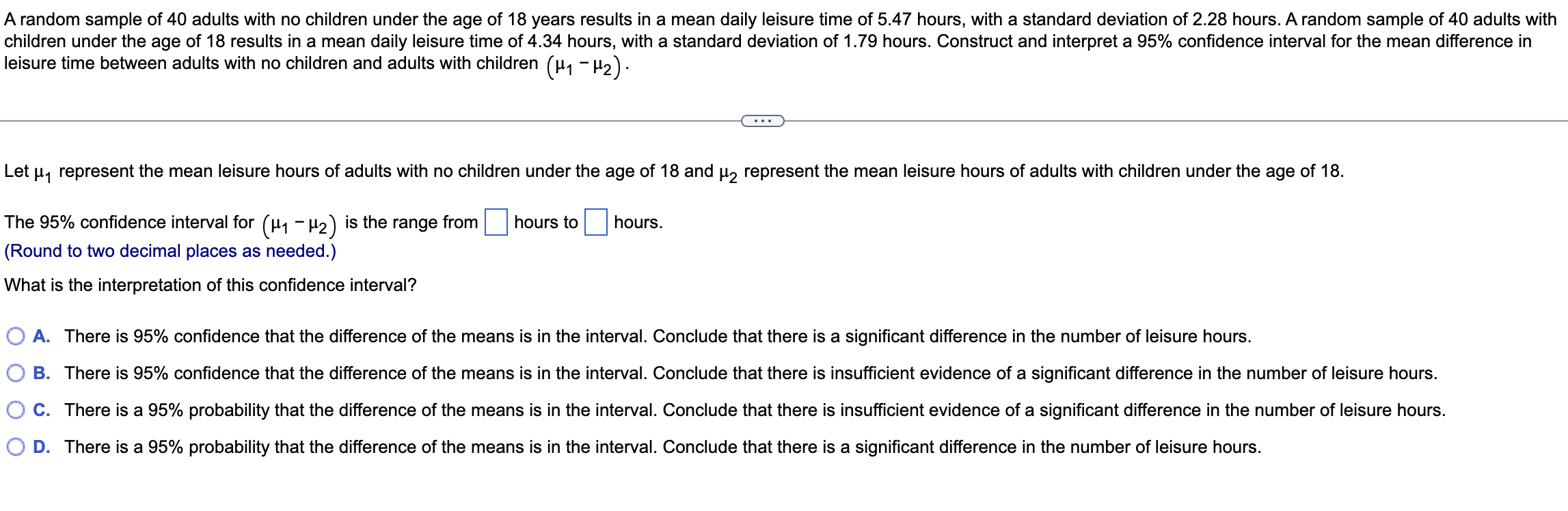 Solved leisure time between adults with no children and | Chegg.com