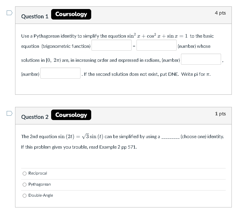 Solved Question 14ptsUse a Pythagorean identity to simplify | Chegg.com