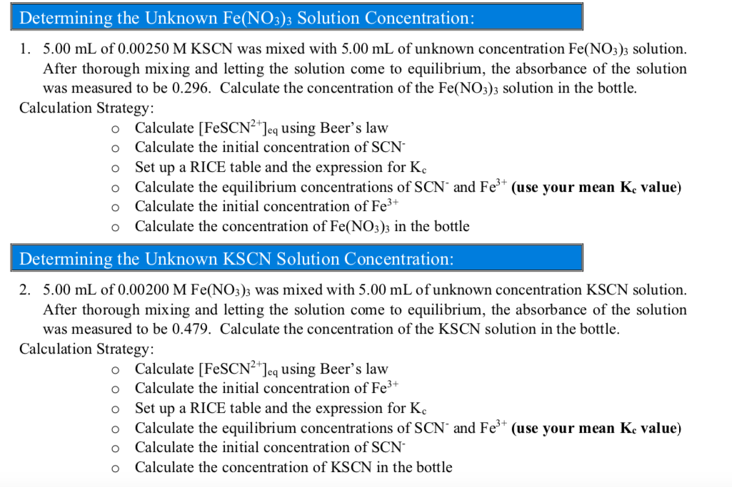 Determining the Unknown Fe(NO3)3 Solution | Chegg.com